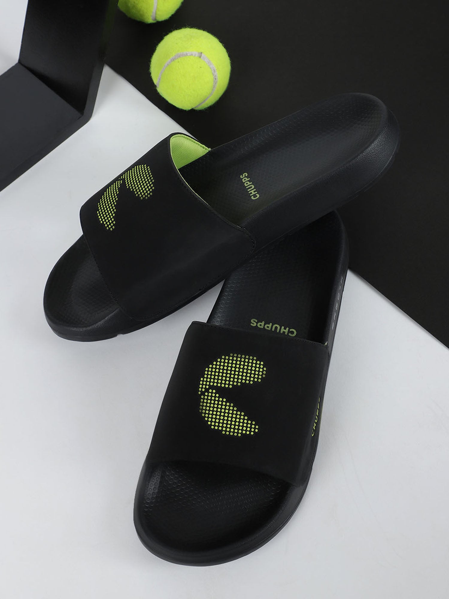 Dot Fusion Black Neon Men's Sliders | Chupps